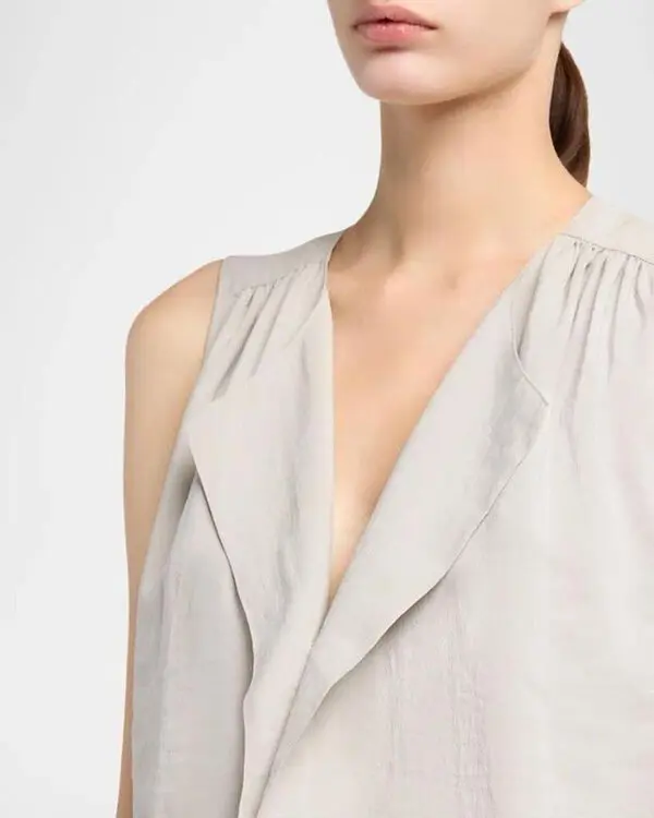 Giorgio Armani Sleeveless Silk Maxi Shirtdress - Light Gray
