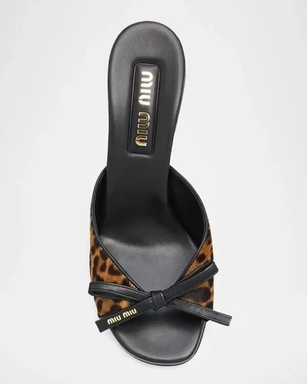 Miu Miu 80mm Leopard Calf Hair Mule Sandals