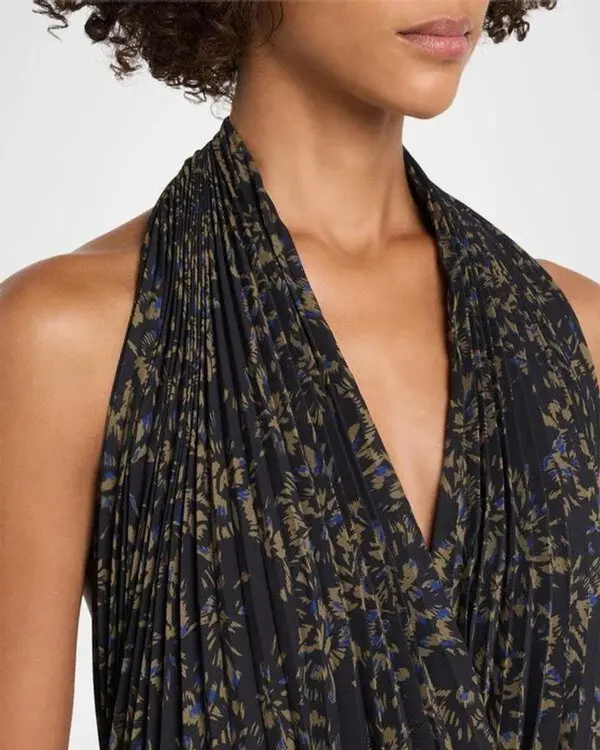 Proenza Schouler Paulina Pleated Halter Handkerchief Maxi Dress - Black Multi