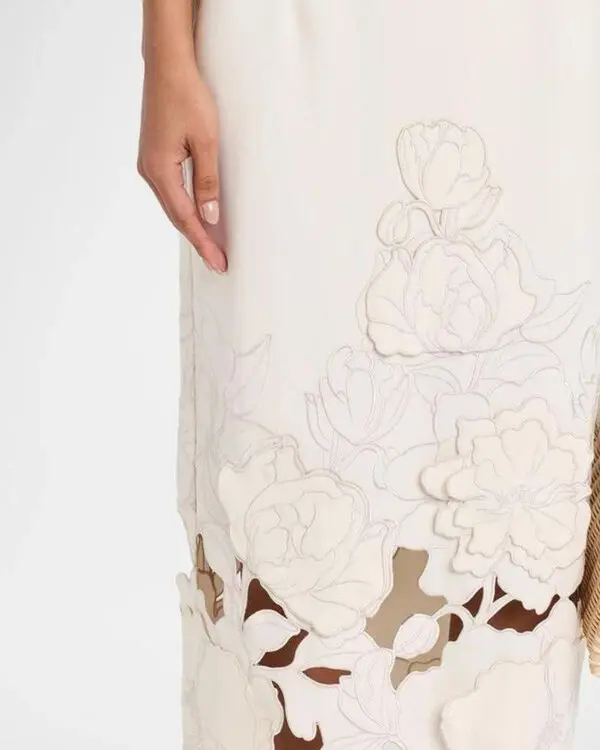 LEO LIN Rayna Strapless Floral Applique Column Maxi Dress