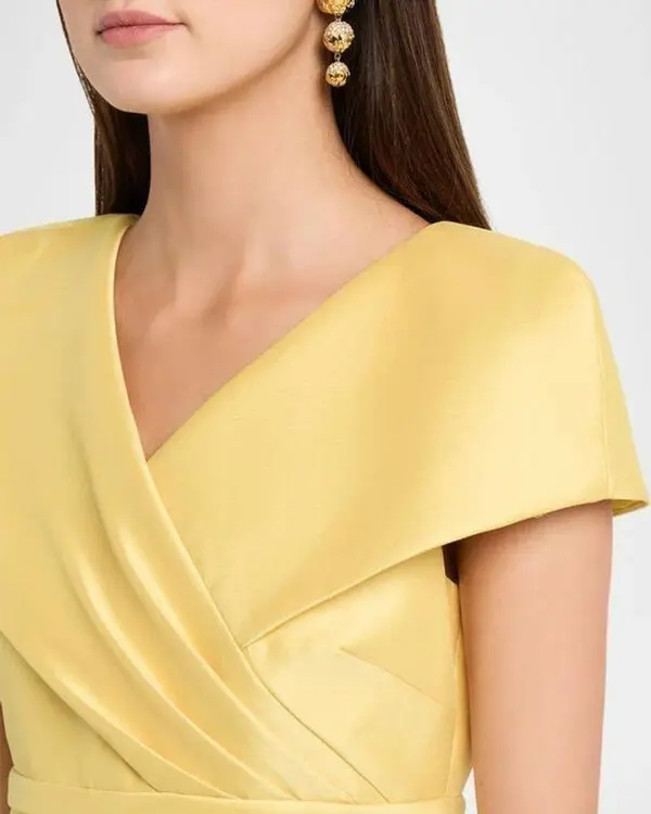 Badgley Mischka Faux-wrap Mikado Column Gown