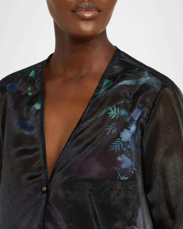 Giorgio Armani Shimmering Floral Charmeuse Button-down Shirt