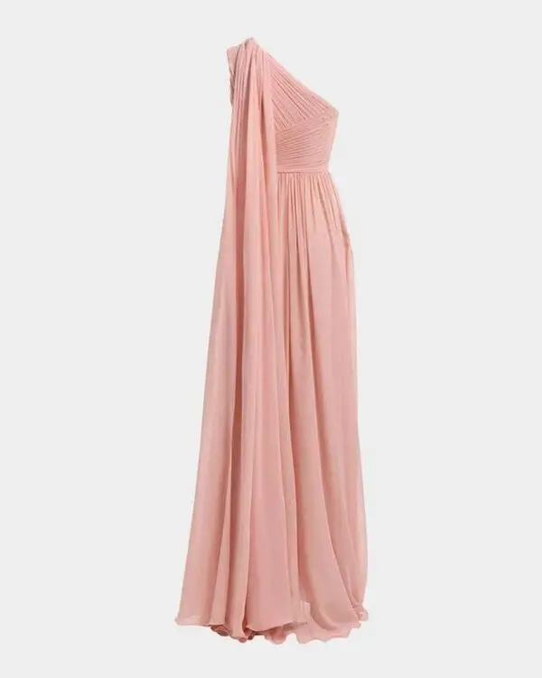 Elie Saab One-shoulder Cape-sleeve Chiffon Gown