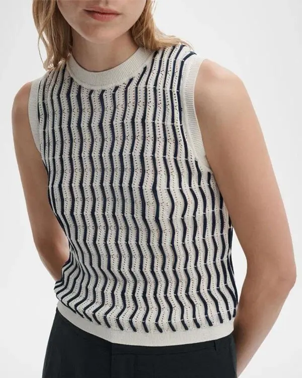 Rag & Bone Leslie Striped Pointelle-knit Vest