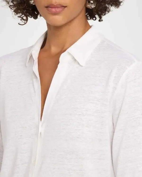Majestic Filatures 3/4-sleeve Stretch Linen Shirt - Blanc