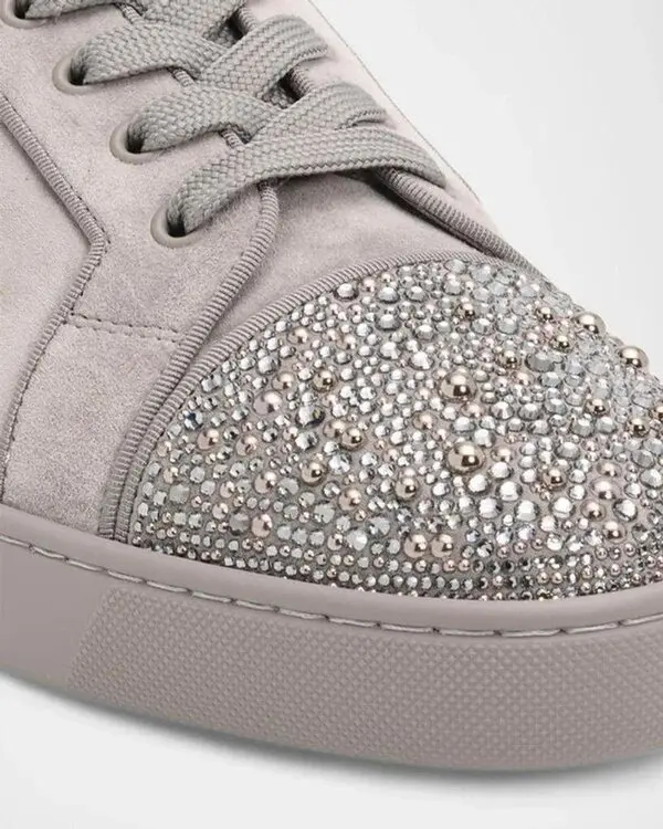CHRISTIAN LOUBOUTIN Apos;s Louis Jr Perla Suede Crystal Cap-toe Sneakers - Phantom Gr