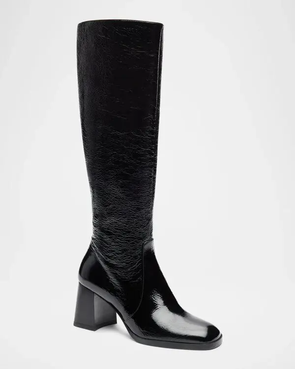 STUART WEITZMAN 70mm Vera Crinkle Patent Leather Knee-high Boots - Black