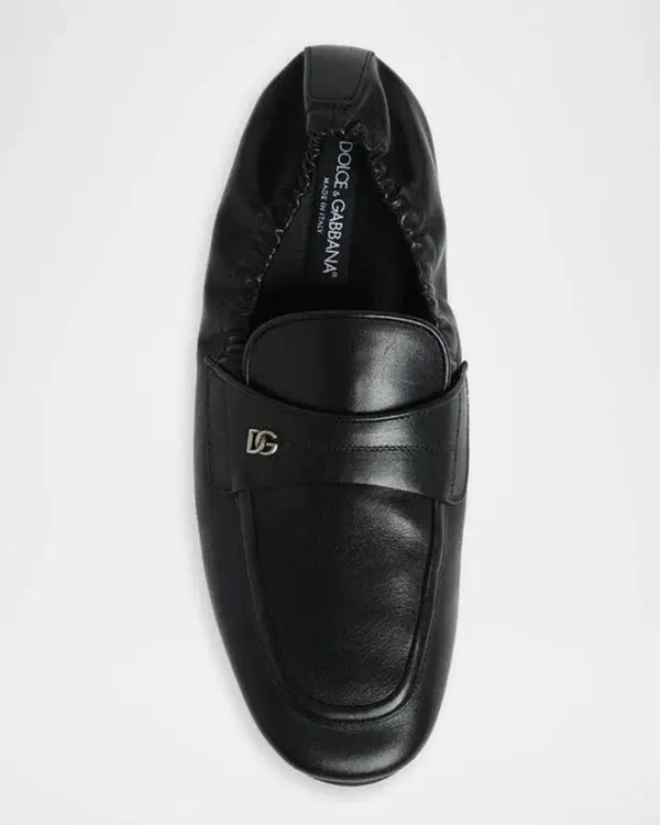 Dolce & Gabbana Apos;s Leather Dg-logo Elastic Penny Loafers