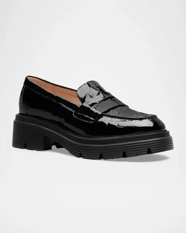 STUART WEITZMAN Hudson 20mm Croc-embossed Patent Leather Penny Loafers