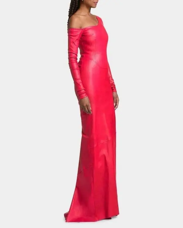 LAQUAN SMITH Leather Asymmetric Mermaid Gown