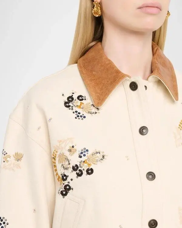 Isabel Marant Étoile Lavine Embroidered Cotton Leather-collar Barn Jacket