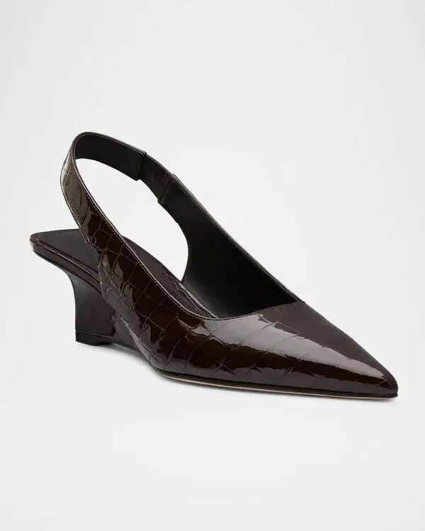 STUART WEITZMAN Vinnie 50mm Croc-embossed Leather Slingback Sandals - Midnight E
