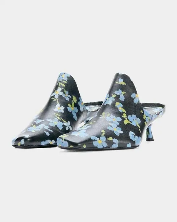 Loewe 45mm Emily Floral Leather Mules