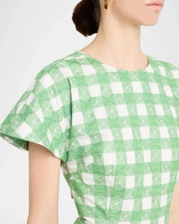 Rosie Assoulin Buttercup Gingham Short-sleeve Midi Dress