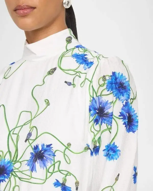 Stella McCartney Floral Print Seersucker Long-sleeve Midi Dress
