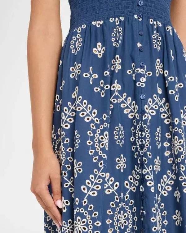 Shoshanna Floral Embroidered Halter Maxi Dress - Chambray