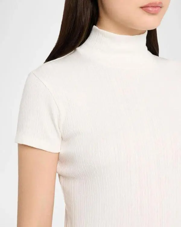 Vince Ribbed Mock-neck Top - Bone
