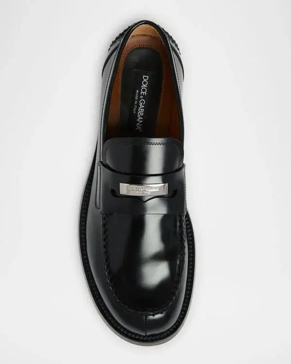 Dolce & Gabbana Apos;s Corsaro Logo Plaque Leather Penny Loafers