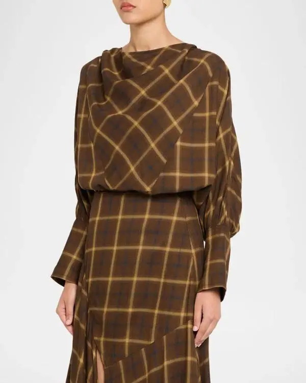 Co Draped Batwing Check-print Tunic Top