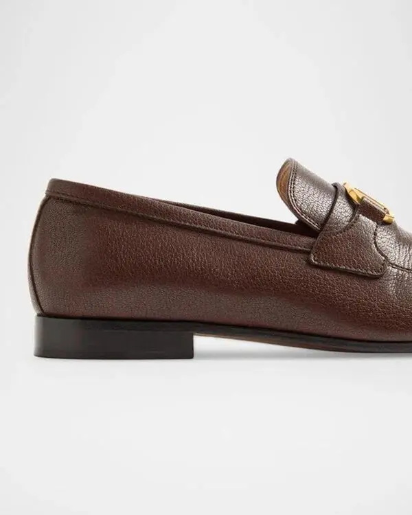 Valentino Garavani Apos;s Vlogo Signature Leather Loafers - Bark Brown