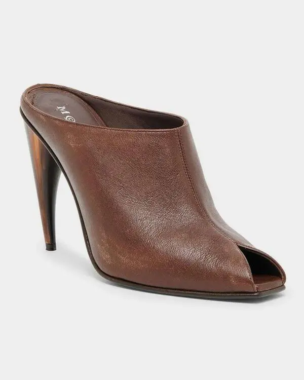 Alexander McQueen 105mm Horn Leather Peep-toe Mules