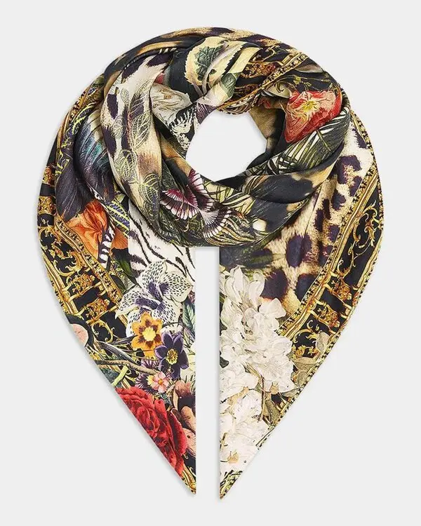 Camilla Leotigra Land Large Crystalled Silk Scarf - Leotigra L
