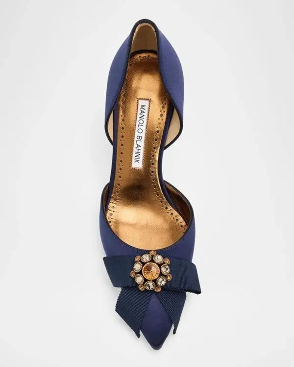 Manolo Blahnik 70mm Apidosa Embellished Satin Bow Pumps