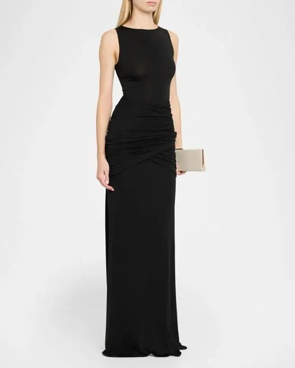 Lapointe Sleeveless Draped Jersey Trumpet Gown