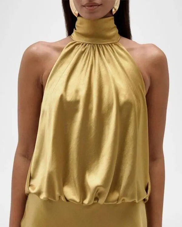 Amsale Long Satin Halter Blouson Gown