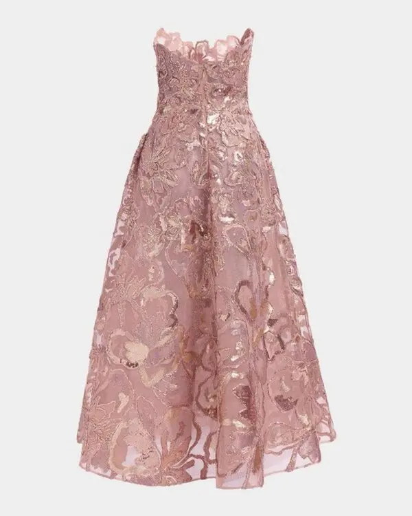 Elie Saab Strapless Floral Sequined Tea-length Gown - Rose Cloud