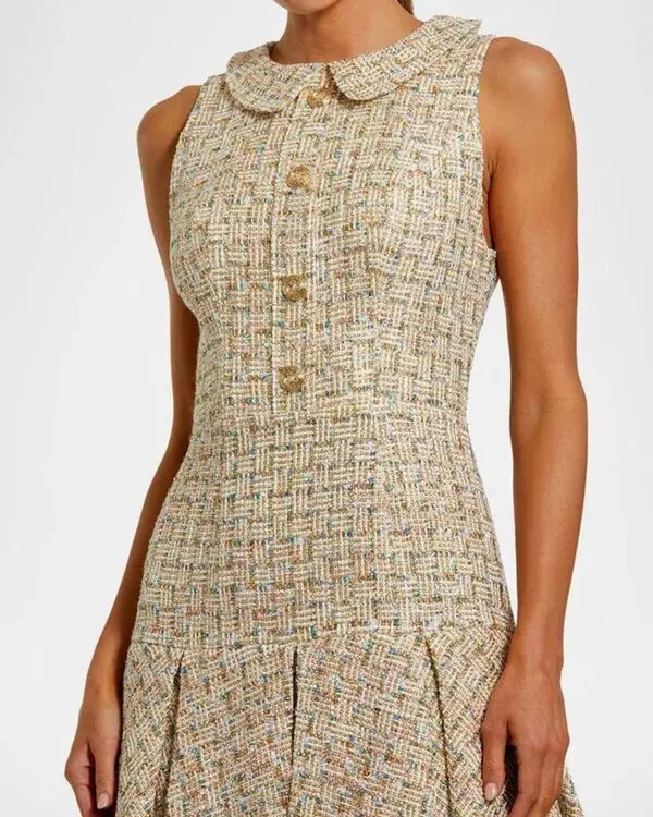 Mac Duggal Bouclé Pleated A-line Mini Dress