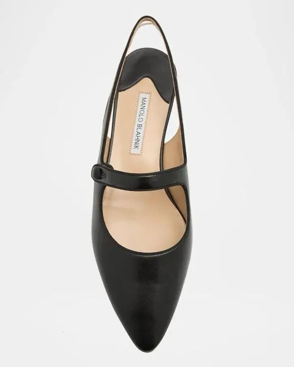 Manolo Blahnik Campari Leather Mary Jane Slingback Flats