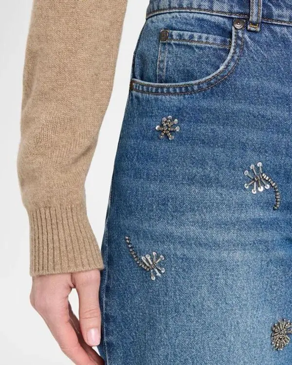 Max Mara Beaded Cotton Denim Crop Jeans