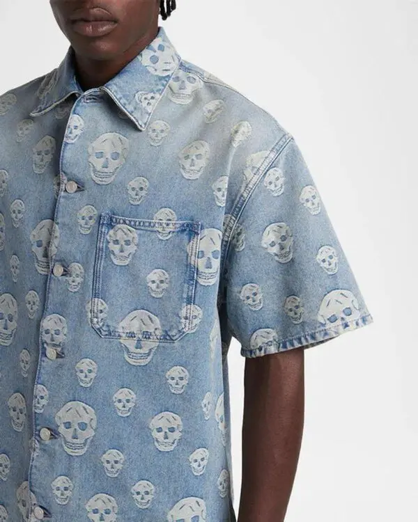 Alexander McQueen Apos;s Denim Allover Skull Short-sleeve Shirt