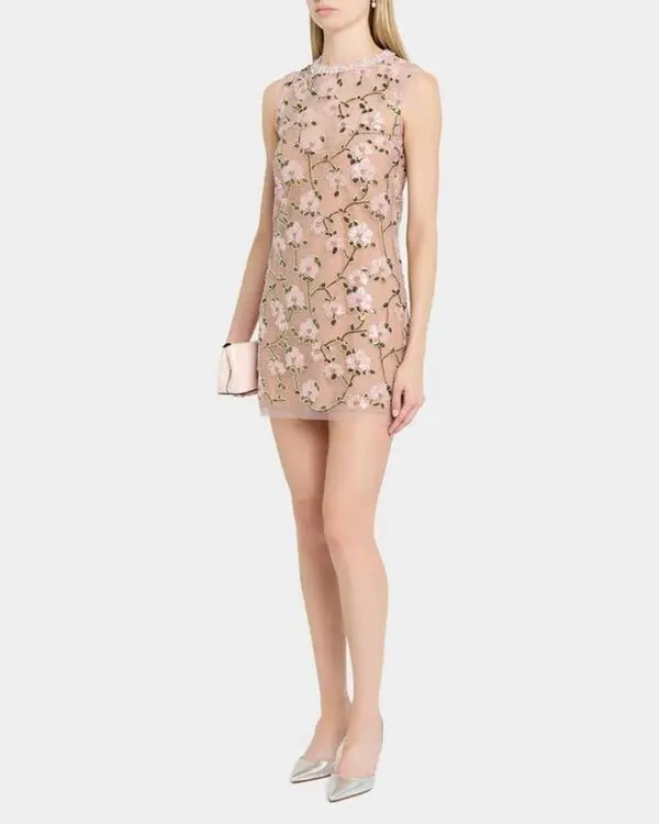 SELF-PORTRAIT Floral Sequin Embellished Mini Dress - Pink