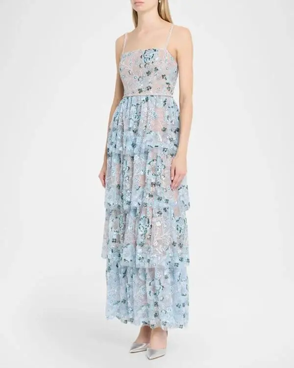 SELF-PORTRAIT Sequin Embellished Tiered Midi Dress