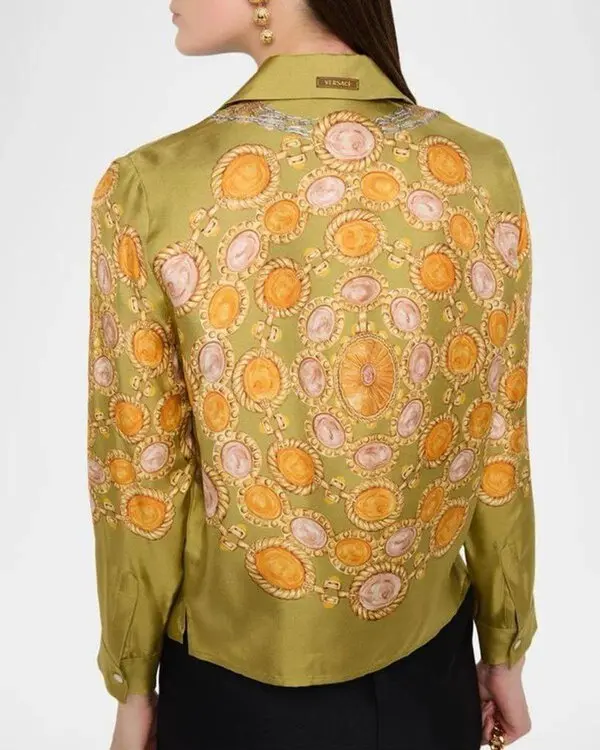Versace Printed Silk Twill Shirt - Chartreuse