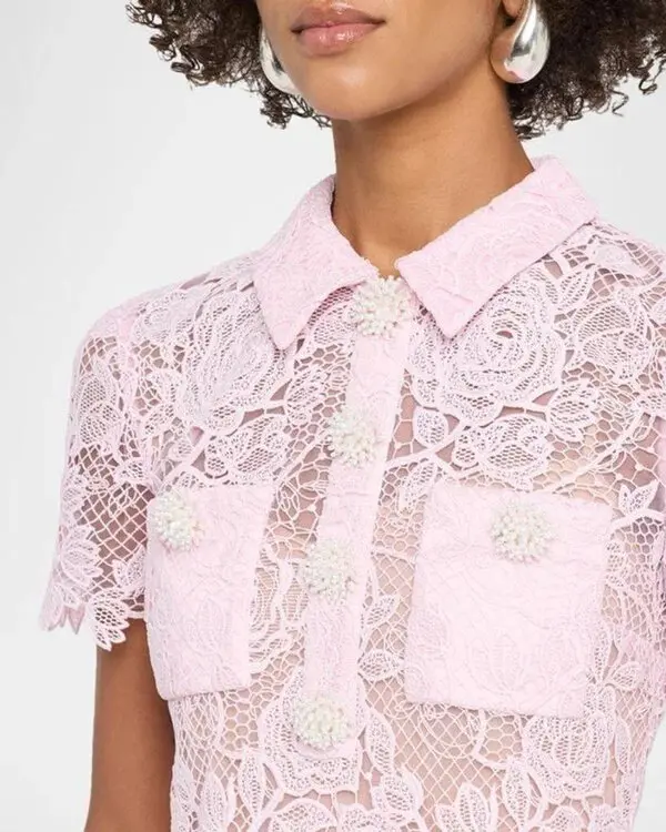 SELF-PORTRAIT Scalloped-trim Sheath Mini Dress - Pink