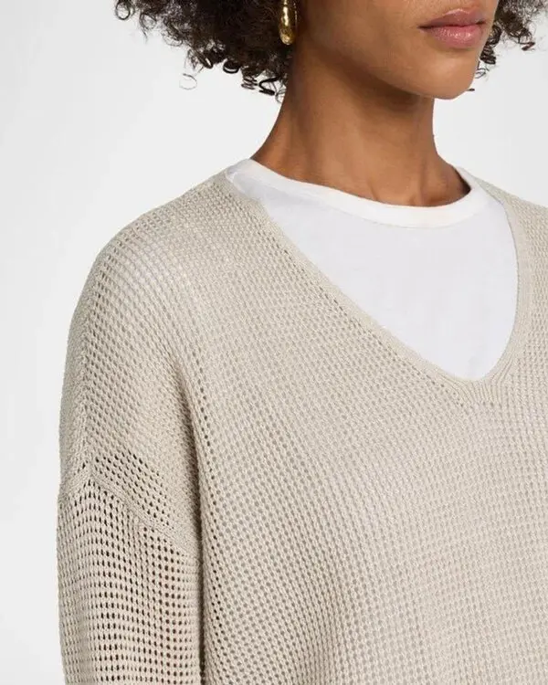 Eileen Fisher Scoopneck Open-knit Sweater - Chalk