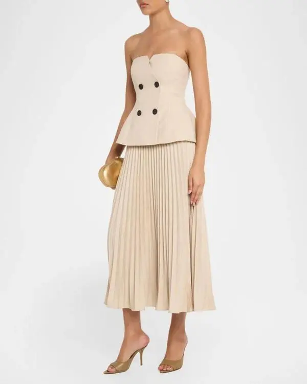 SELF-PORTRAIT Bandeau Pleated Midi Dress