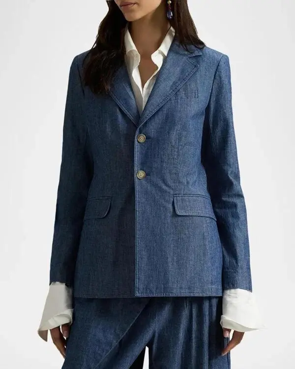 Polo Ralph Lauren Notch Lapel Cotton Blazer - Deep Chamb