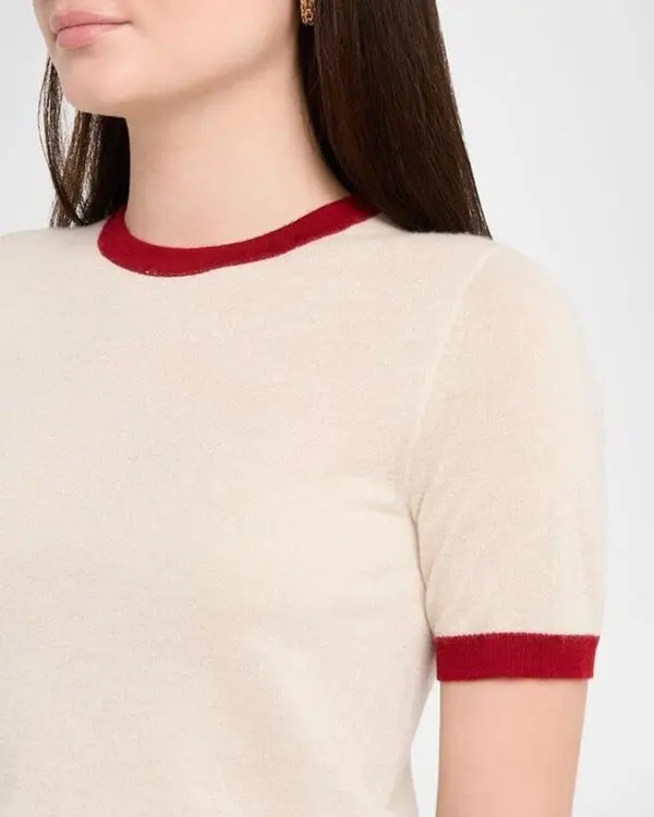 Guest In Residence Airy Ringer Cashmere Tee - Cream/camel