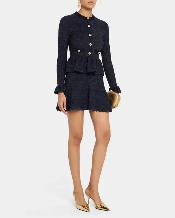 SELF-PORTRAIT Textured Knit Fit & Flare Mini Dress - Navy