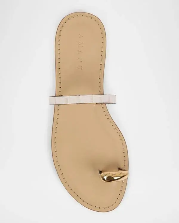AMANU The Kibera Croc-embossed Leather Toe-ring Flat Sandals