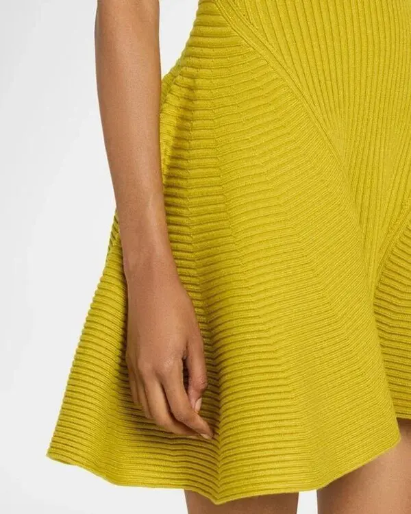 Alaïa Sleeveless English Rib Mini Skater Dress - Lime