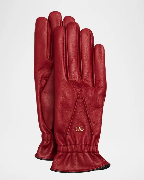 Valentino Garavani Vlogo Signature Leather Gloves - Red