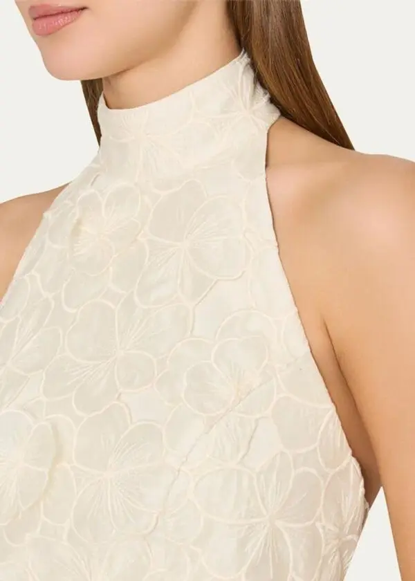 MILLY Josefina Embroidered Halter Maxi Dress