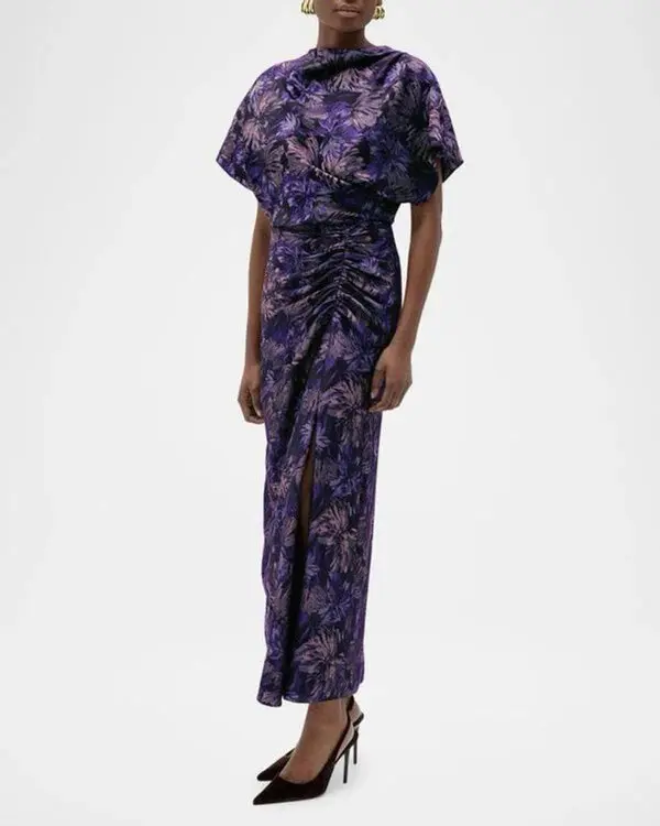 Amsale Ruched Short-sleeve Column Dress