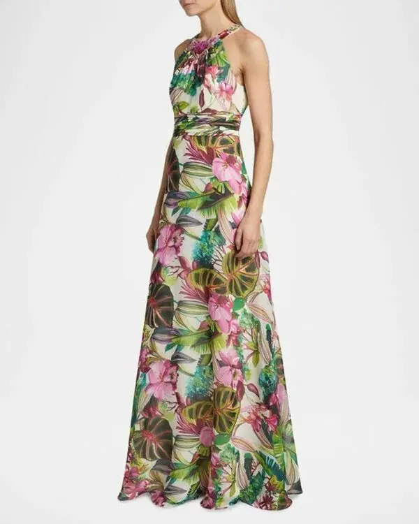 Rickie Freeman For Teri Jon Embellished Floral Chiffon Gown