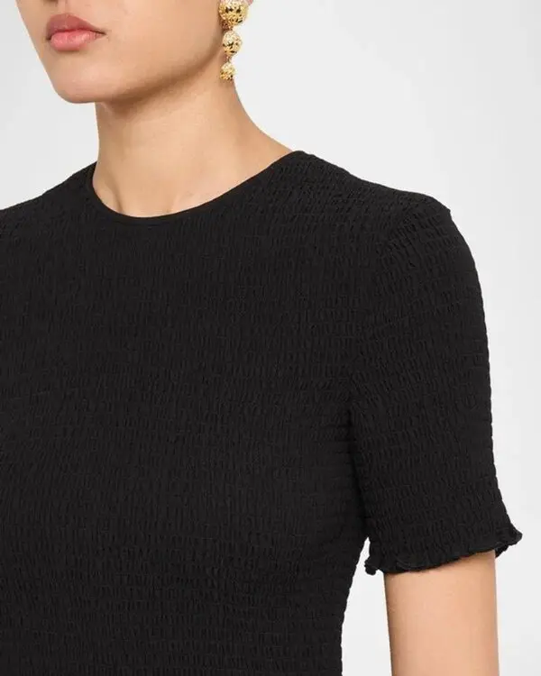 Emporio Armani Smocked Technical Georgette Midi Dress - Black